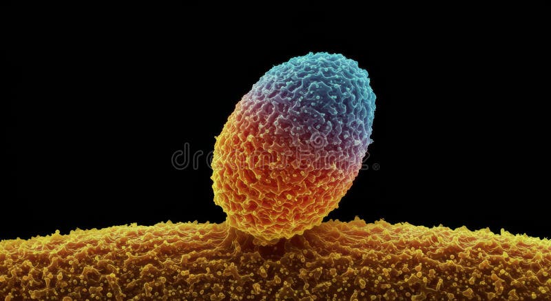 Colorful Pollen Grain on Leaf Under Electron Microscope Close-up View ...