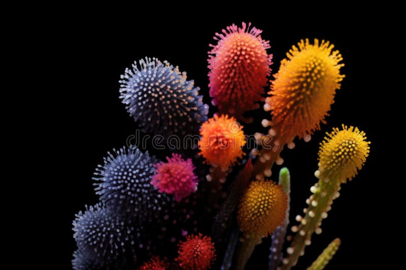 Colorful Pollen Grains on a Black Background Stock Illustration ...