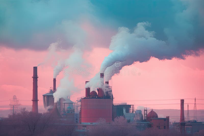 Colorful Pollution from Manufacturing Plants. Blue Smoke. Generative AI ...