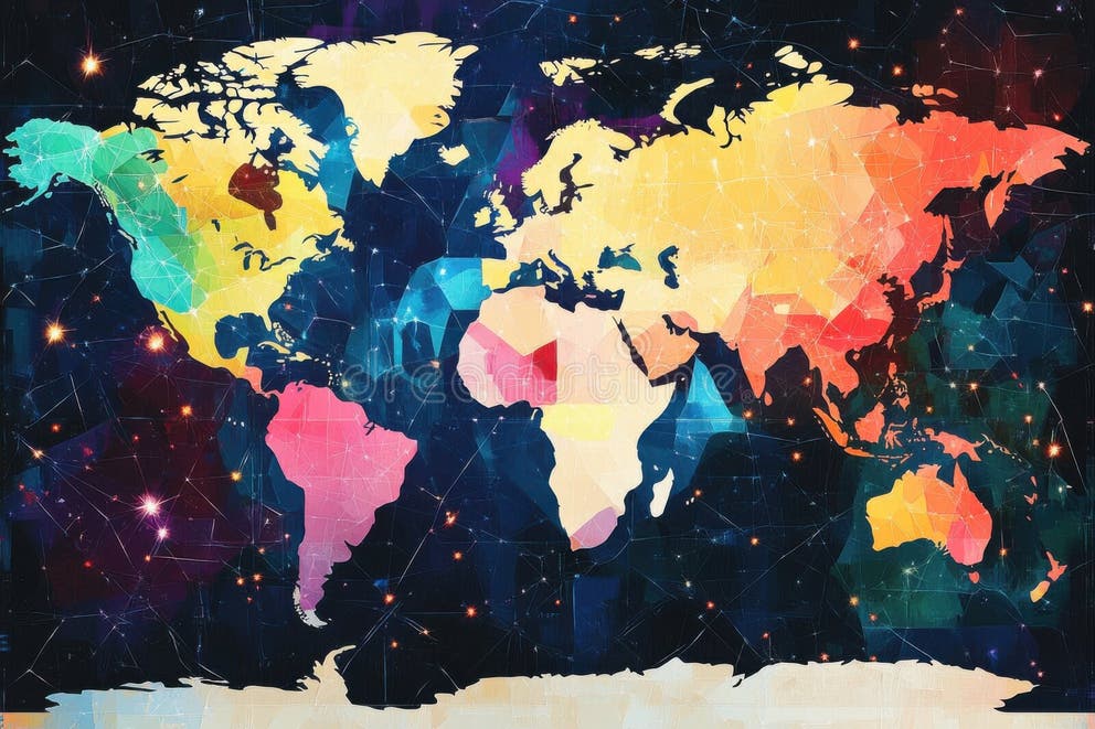 Colorful Polygon World Map stock illustration. Illustration of vibrant ...