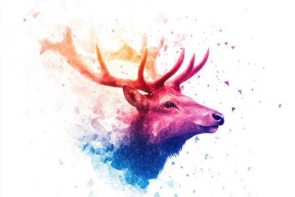 Colorful Polygonal Deer Head Exploding with Low Poly Triangles Effect ...