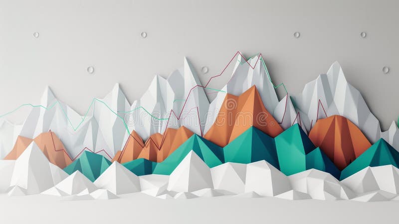 Colorful Polygonal Mountain Landscape with Data Chart Lines Stock ...