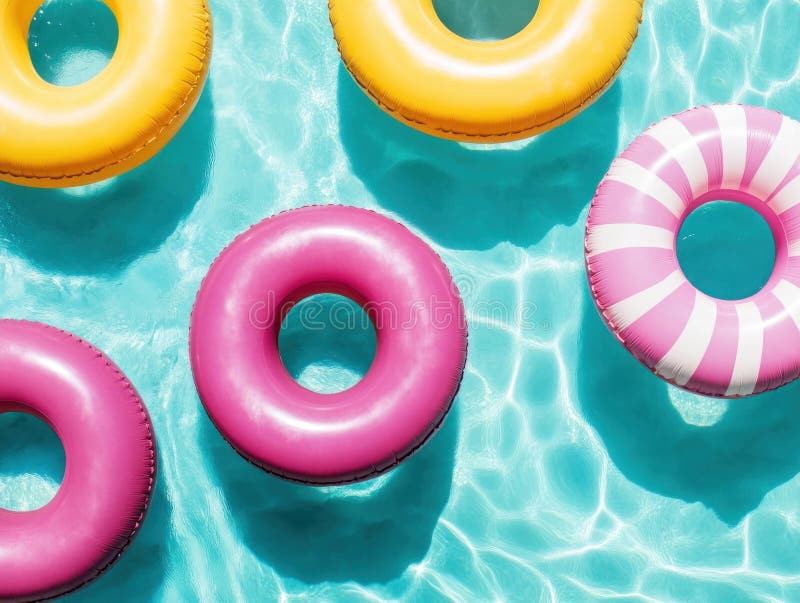Colorful Pool Floats in Sunny Water for Summer Relaxation Stock ...