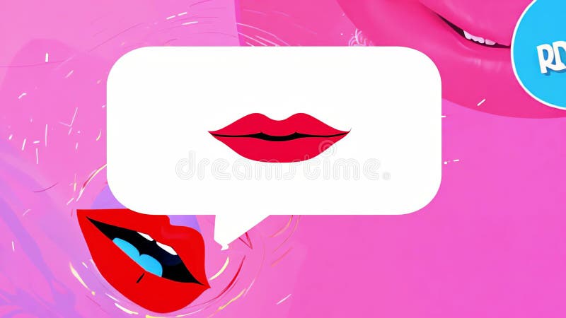 Colorful Pop Art Animation of Red Lips in Speech Bubbles on Pink ...