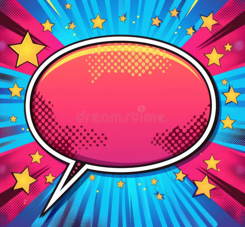 Colorful Pop Art Comic Book Style Speech Bubble with Stars and Vibrant ...