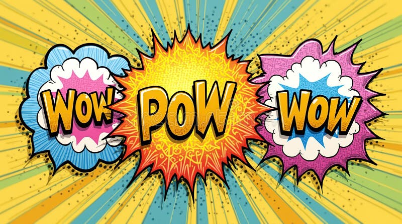Colorful Pop Art Comic Speech Bubbles with Wow and Pow Expressions ...