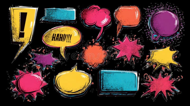 Colorful Pop Art Speech Bubbles and Exclamation Marks on Transparent ...