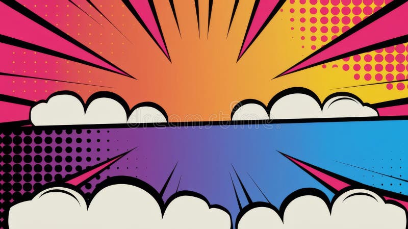 Colorful Pop Art Style Comic Book Background with Pink Rays and ...