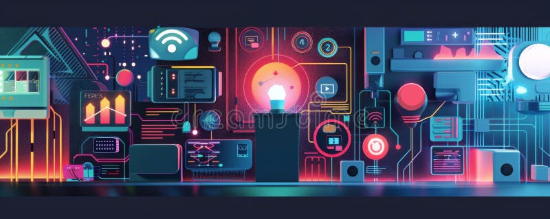 Colorful Pop Art Style Digital Technology Mockup with Futuristic ...