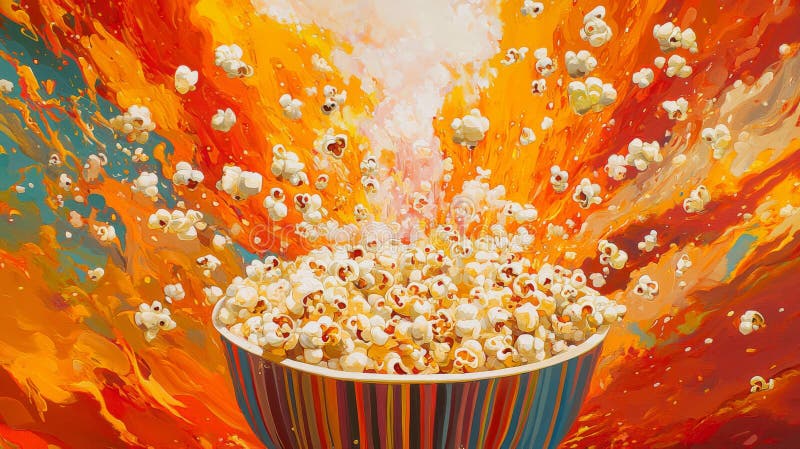 Colorful Popcorn Bowl Splashing Abstract Painting Stock Illustration ...