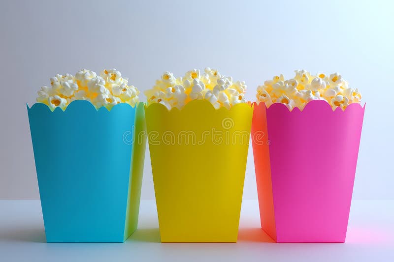 Colorful Popcorn Boxes in Blue, Yellow, and Pink Against a Soft ...