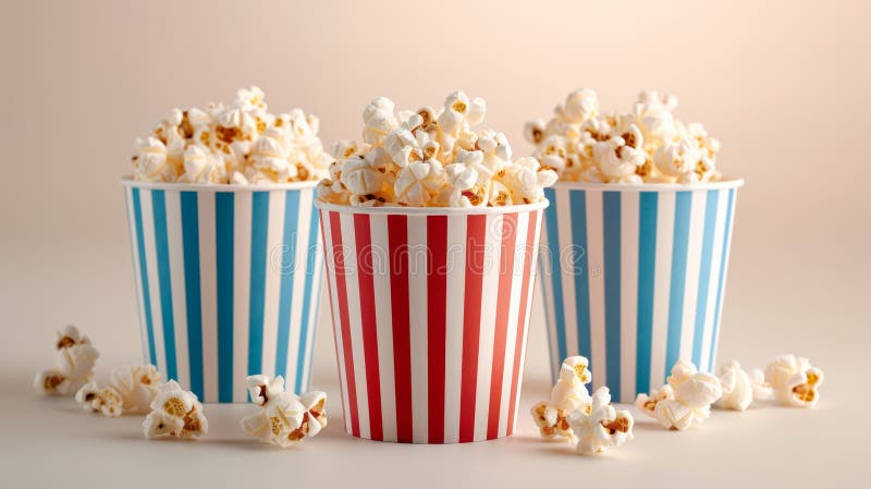 Colorful Popcorn Buckets Filled with Popcorn Stock Illustration ...