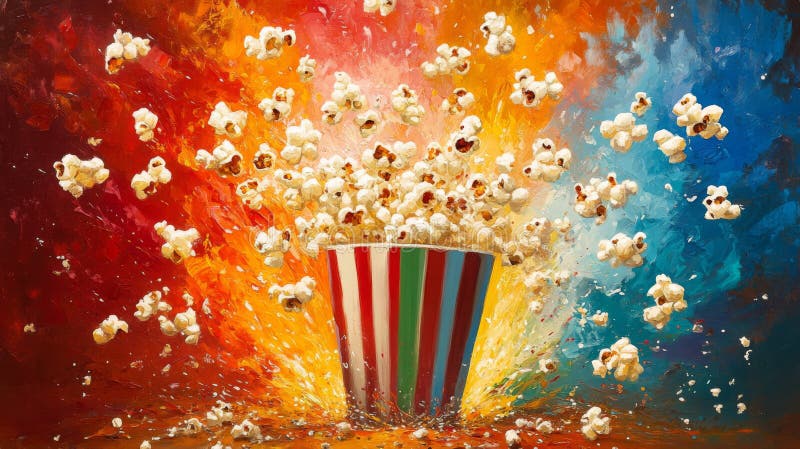 Colorful Popcorn Explosion in Striped Bucket Stock Illustration ...