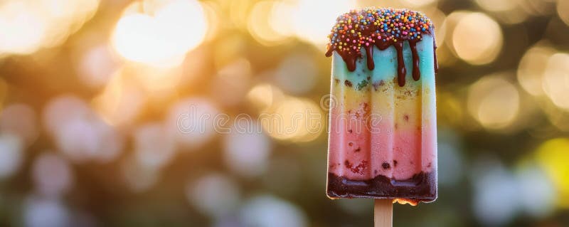 Colorful Popsicle with Chocolate and Sprinkles in Sunlight Stock Photo ...