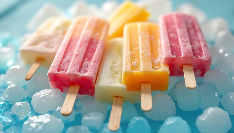 Colorful Popsicle Dessert on Crushed Ice Stock Illustration ...