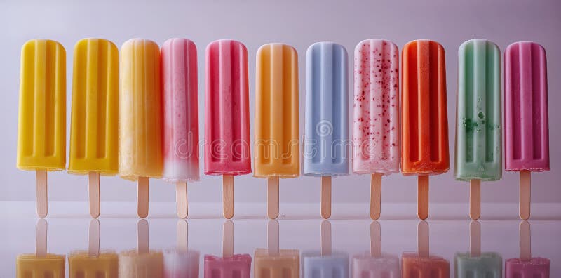 Colorful Popsicles Arranged in a Line Showcasing Various Flavors and ...