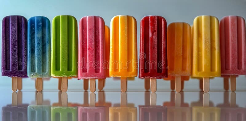 Colorful Popsicles Arranged in a Line Showcasing Various Flavors and ...