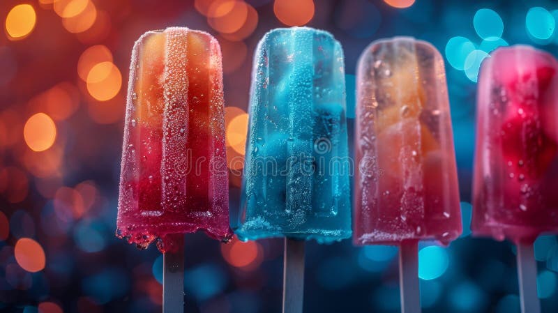 Colorful Popsicles with Bokeh Lights - Generative Ai Stock Illustration ...