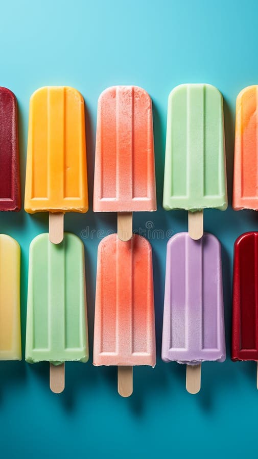 Colorful Popsicles Displayed on a Blue Background, Top View Stock ...