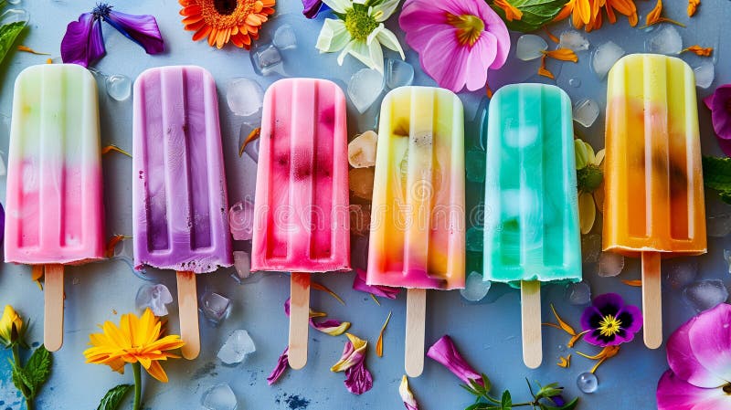 Colorful Popsicles with Petals Stock Photo - Image of choice, crystal ...