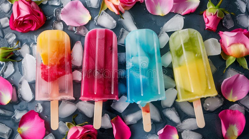 Colorful Popsicles with Rose Petals Stock Image - Image of love, floral ...