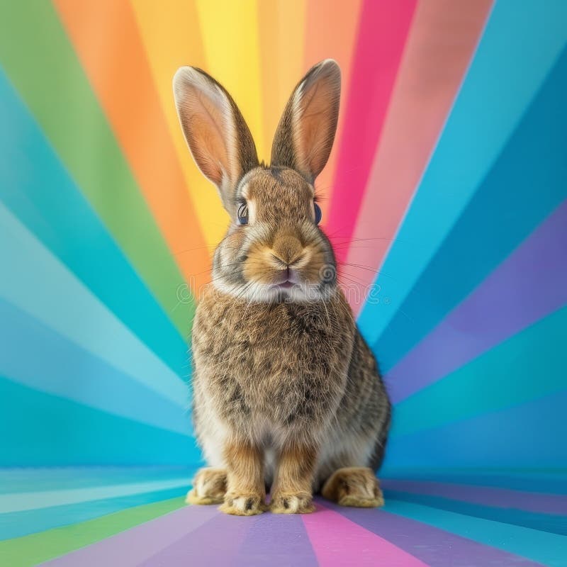 Colorful Portrait of a Rabbit Against a Rainbow Background Stock ...