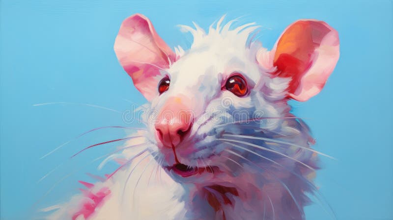 Colorful Portrait of a White Rat with Pink Eyes Stock Illustration ...