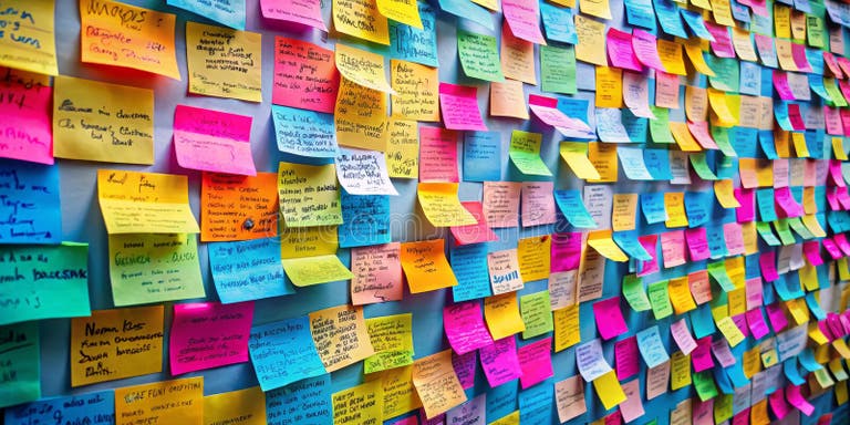 Colorful Post-it Notes with Handwritten Messages on Blue Wall - a ...