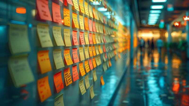 Colorful Post-it Notes on Office Wall - Generative Ai Stock ...