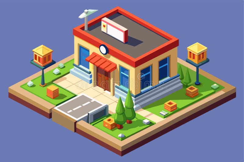 A Colorful Post Office Features Landscaped Surroundings, Clear Pathways ...