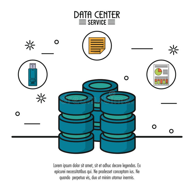 Colorful Poster of Data Center Service with Computer Server and Icons ...
