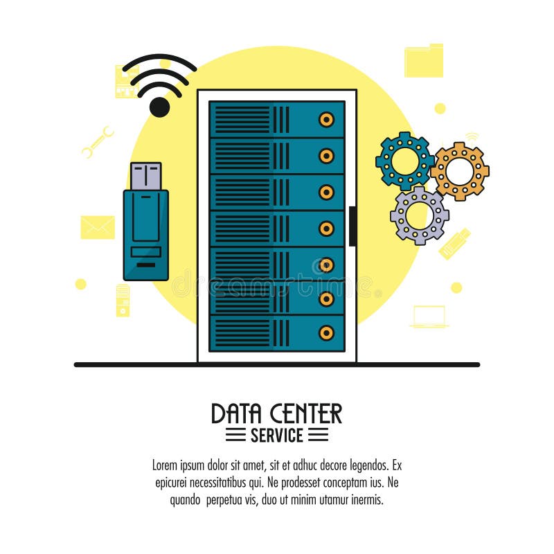Colorful Poster of Data Center Service with Rack Server and Usb Memory ...