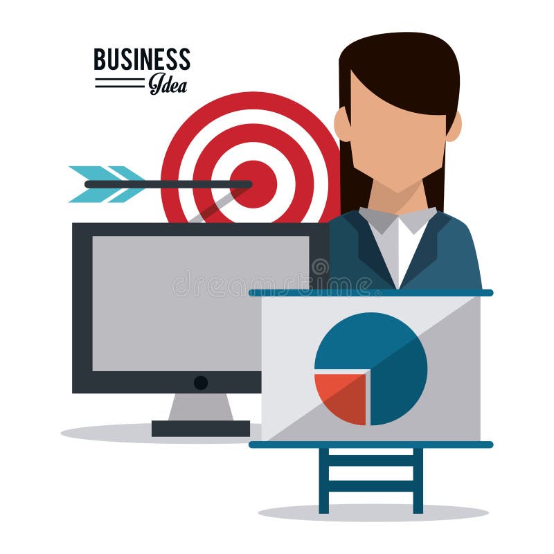 Colorful Poster with Half Body Business Woman with Computer and ...