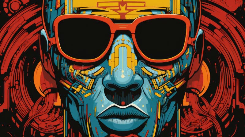 A Colorful Poster with a Robot Face and Sunglasses, AI Stock Photo ...