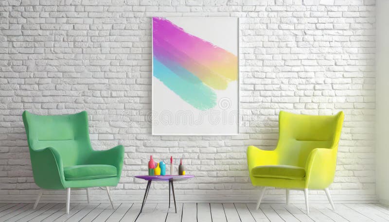 Colorful Poster Template on a White Brick Wall Stock Illustration ...