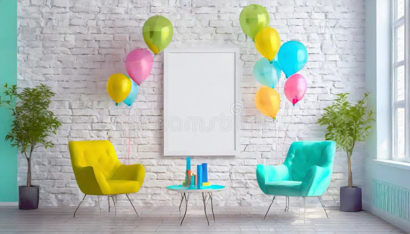 Colorful Poster Template on a White Brick Wall Stock Illustration ...