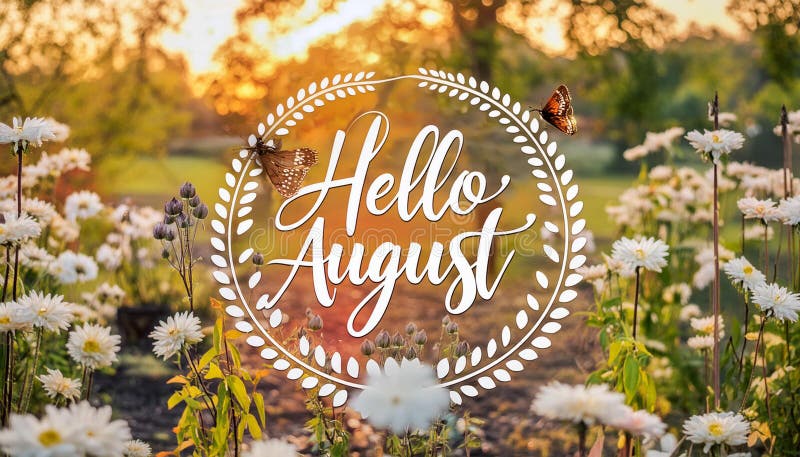 A Colorful Poster with the Words “Hello August” Stock Illustration ...