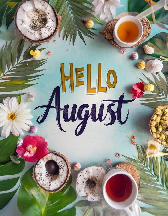 A Colorful Poster with the Words “Hello August” Stock Illustration ...
