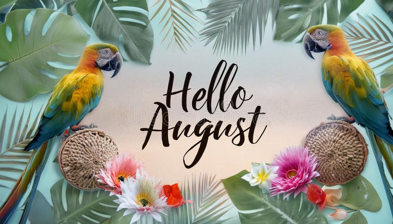 A Colorful Poster with the Words “Hello August” Stock Illustration ...