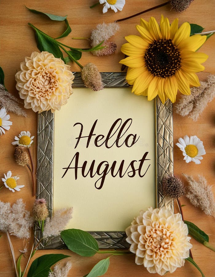 A Colorful Poster with the Words Hello August Stock Illustration ...