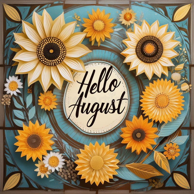 A Colorful Poster with the Words Hello August Stock Illustration ...