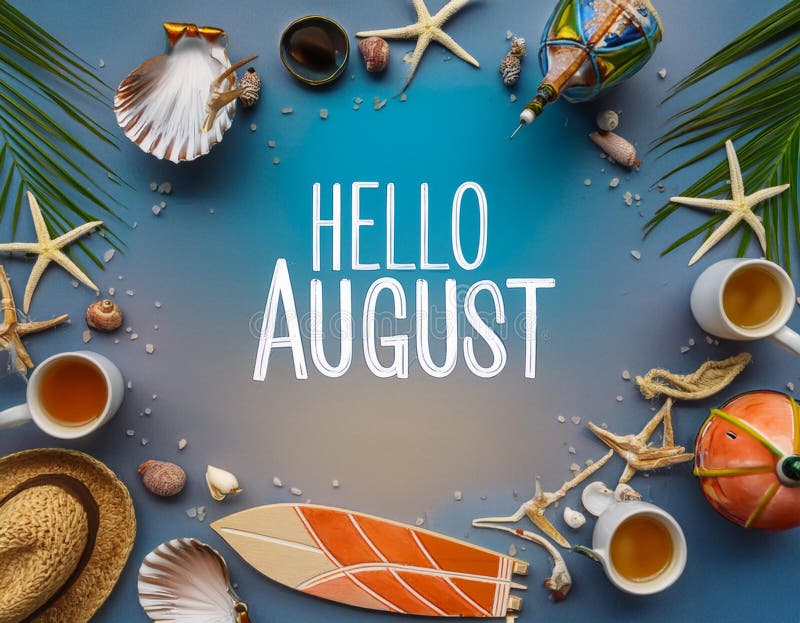 A Colorful Poster with the Words Hello August Stock Illustration ...