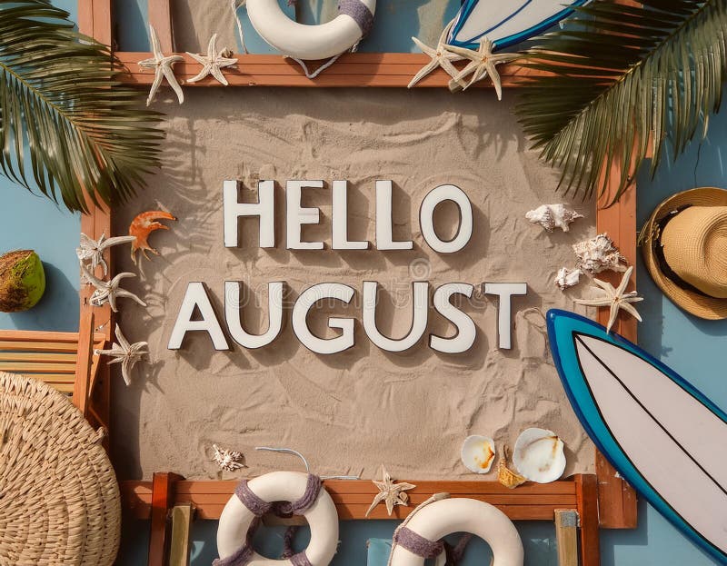 A Colorful Poster with the Words Hello August Stock Illustration ...