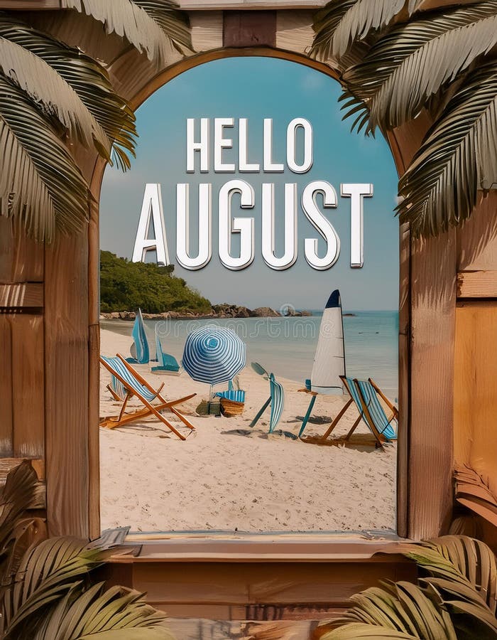A Colorful Poster with the Words Hello August Stock Illustration ...