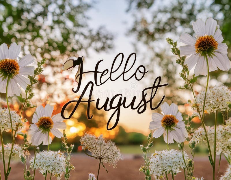 A Colorful Poster with the Words Hello August Stock Illustration ...