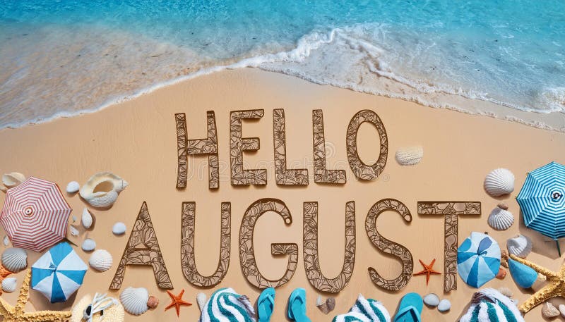 A Colorful Poster with the Words Hello August Stock Illustration ...