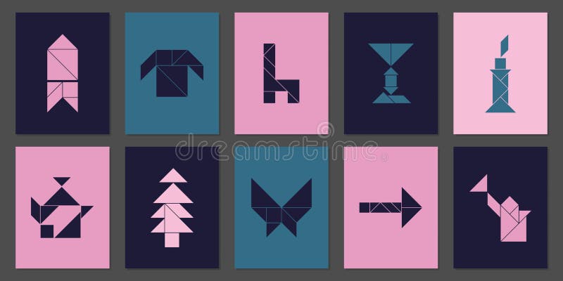 Colorful Posters with Ten Tangram Vector Objects. Stock Vector ...