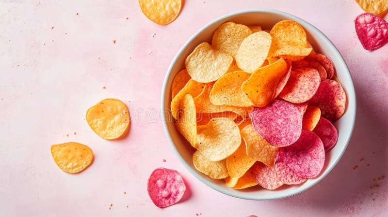 Colorful Potato Chips in Bowl on Pink Background Stock Illustration ...