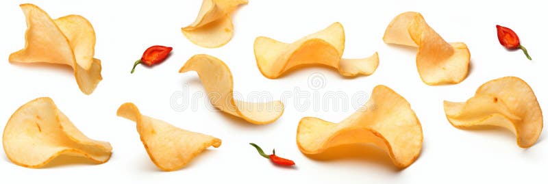 Colorful Potato Chips Scattered Around Small Red Chili Peppers on a ...