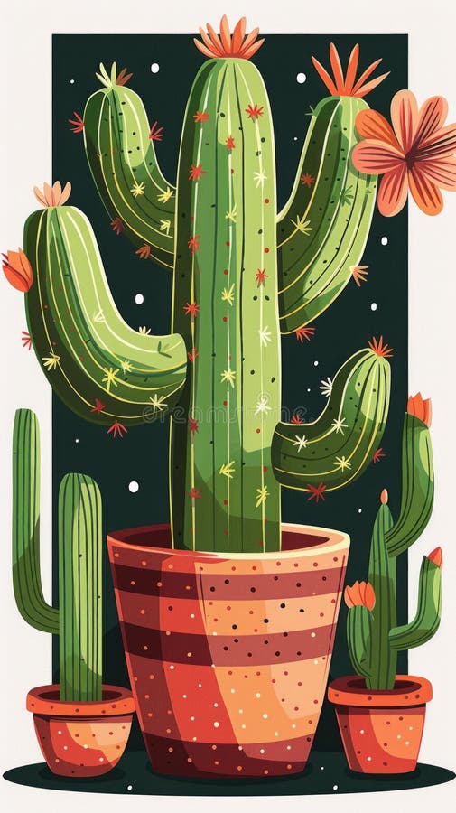 Colorful Potted Cactus Illustration in Modern Design Stock Image - Image of texture, artistic ...